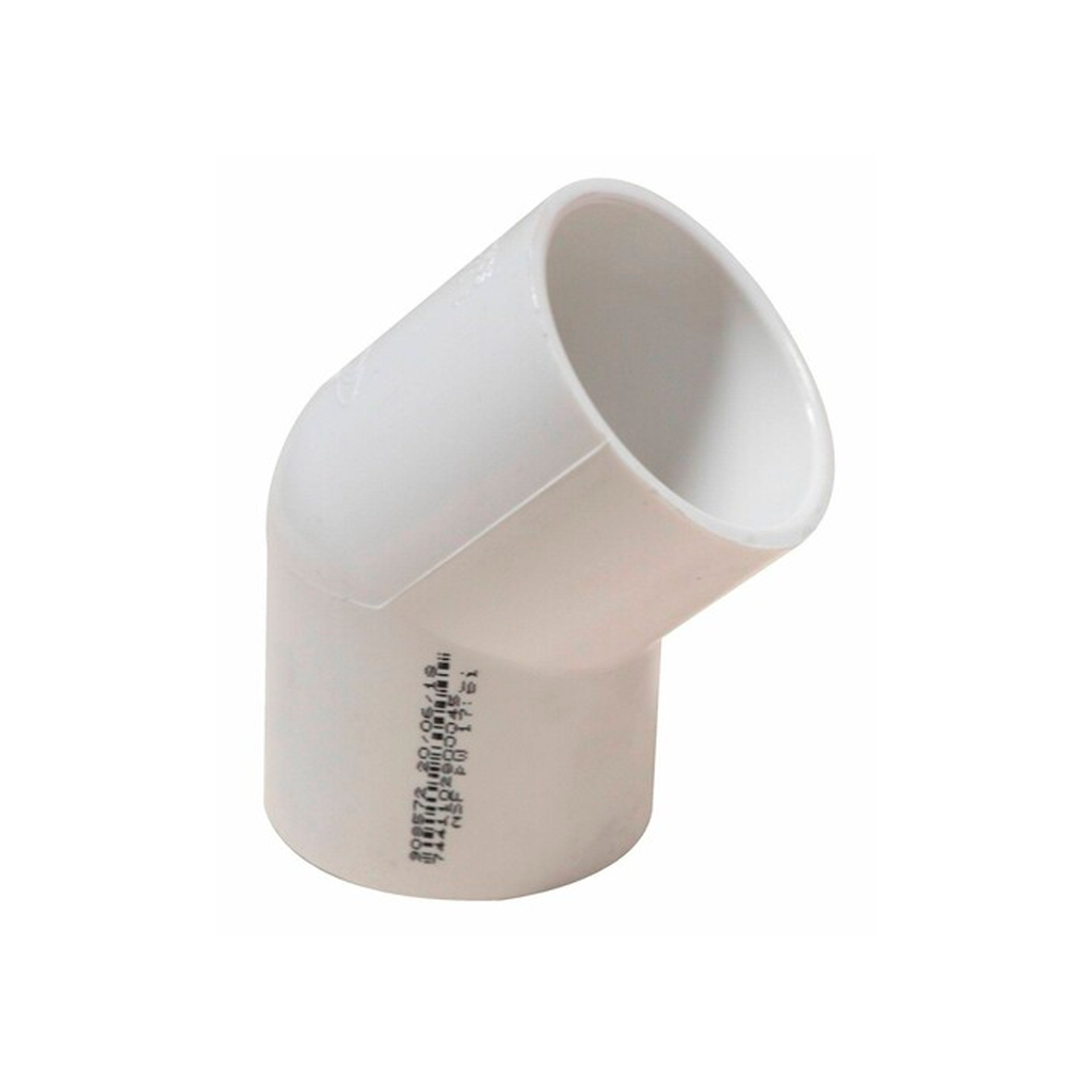 Codo pvc 1.1/4"x45 sin rosca inyectado | La Mundial